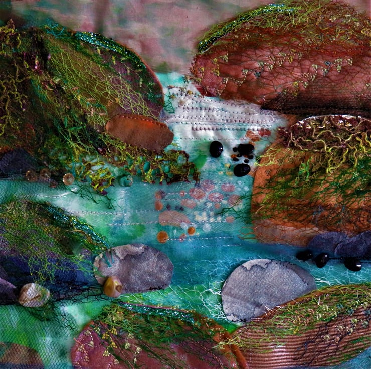 Textile artwork-rock pool-framed picture-coasta... - Folksy