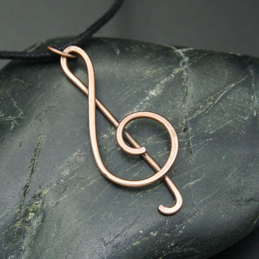 Hammered Copper Treble Clef Pendant - Folksy