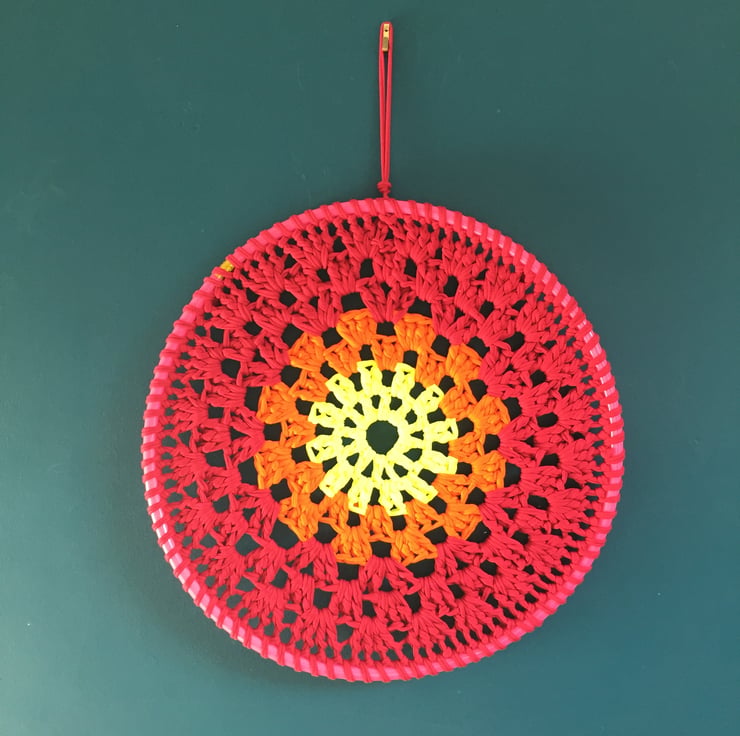 Crochet hanging mandala hoop - pink, orange and... - Folksy
