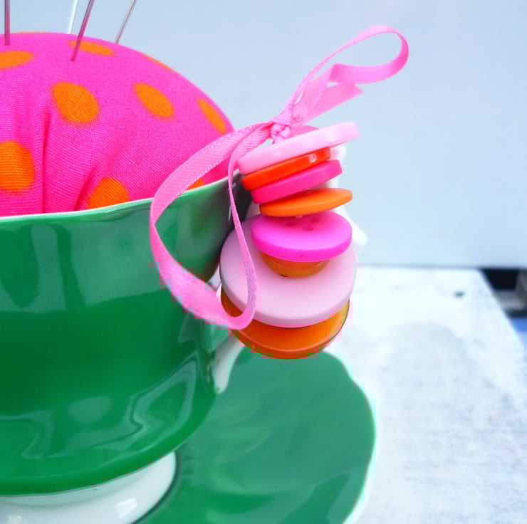 Bright Green Pink Orange Spotty Tea Cup Pin Cus... - Folksy