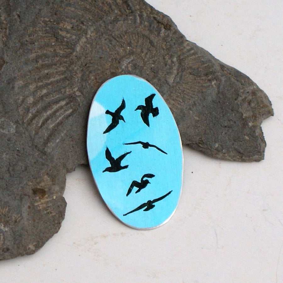 Turquoise seagull brooch - Folksy