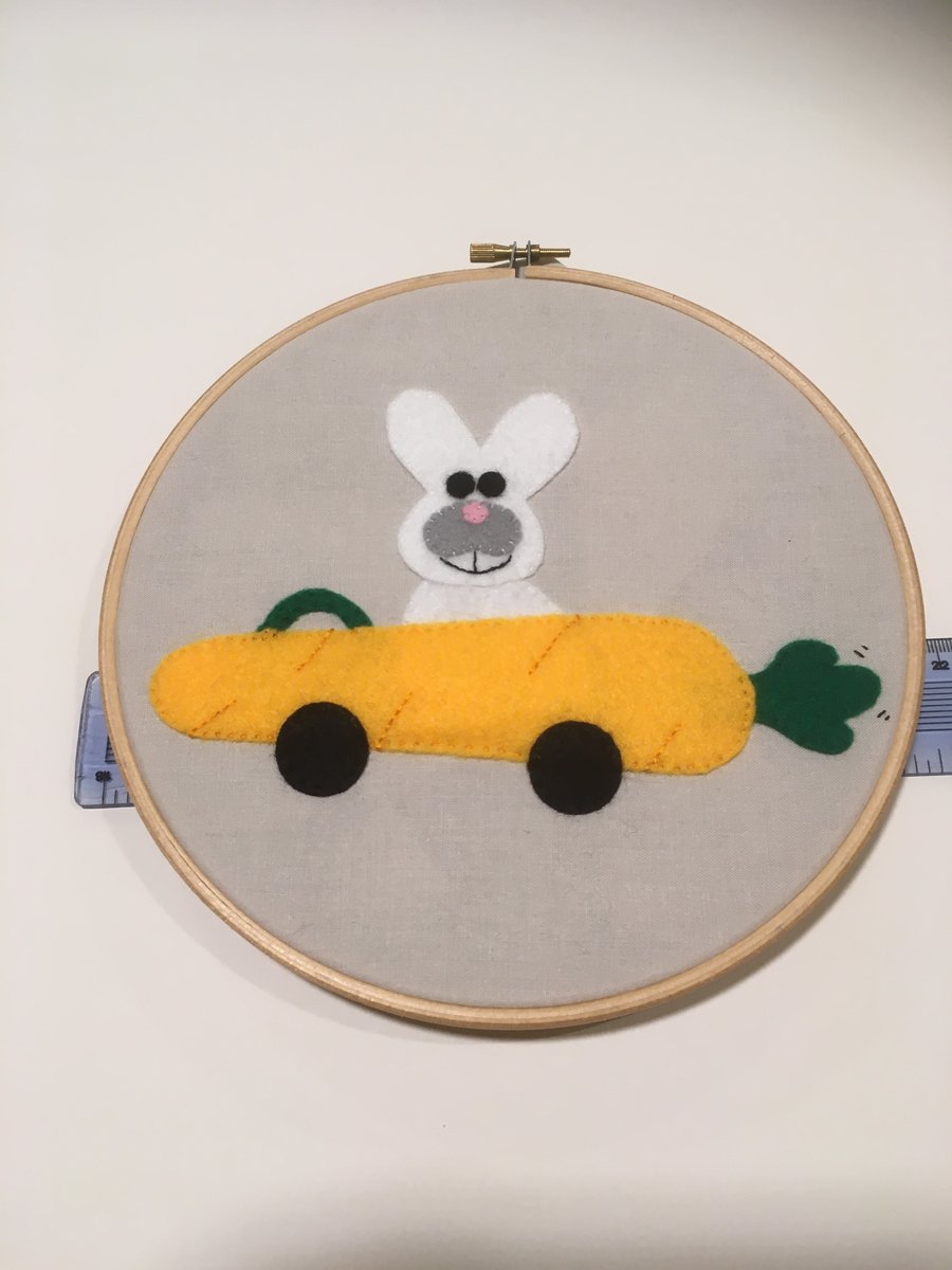 Bunny Rabbit & Carrot Car Hoop Art, Handmad... - Folksy