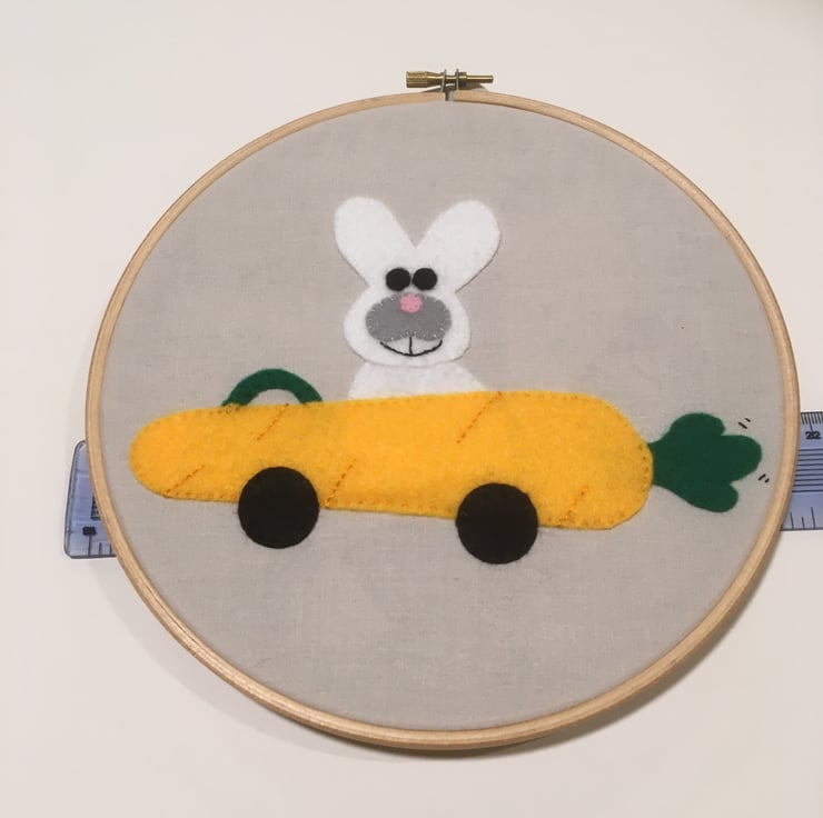 Bunny Rabbit & Carrot Car Hoop Art, Handmad... - Folksy