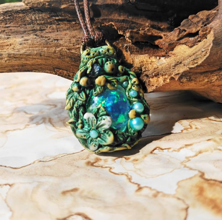 Blue Lagoon Beach, Fantasy necklace, hand-sculp... - Folksy