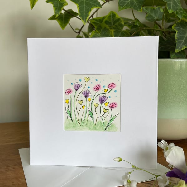 Card, hand painted flower card watercolour &... - Folksy