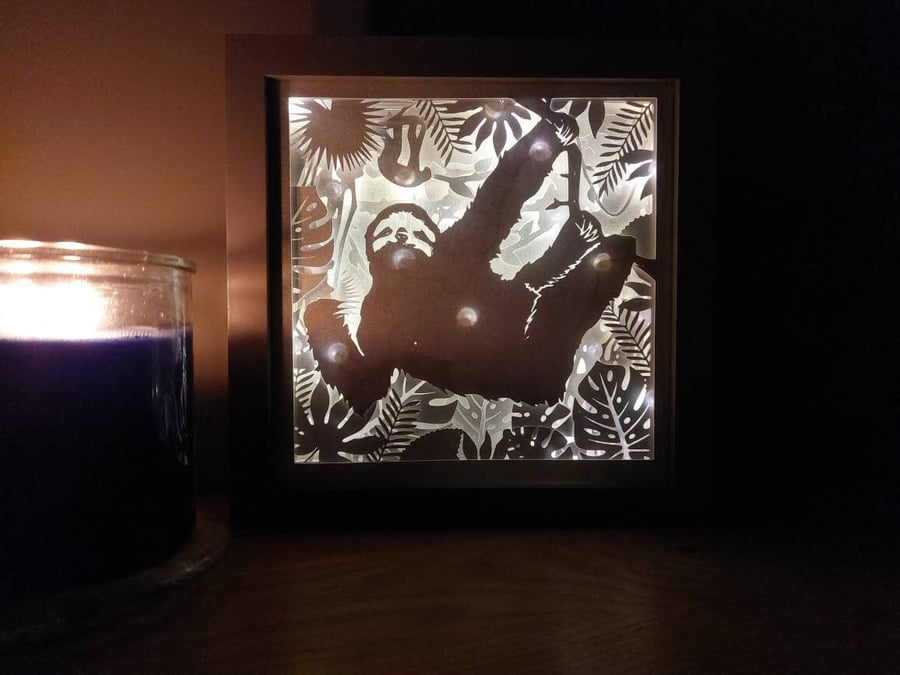Sloth shadow lightbox - Shadowbox - Light Box -... - Folksy
