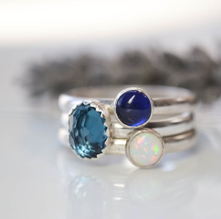 Sterling silver stacking gemstone rings - Folksy