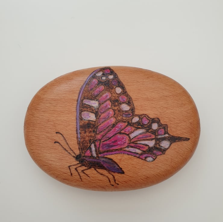 purple butterfly pyrography pebble ornament - Folksy