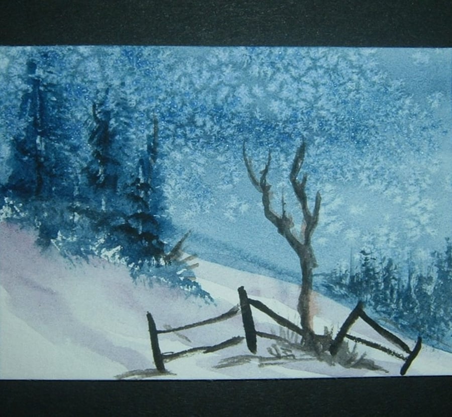 winter snow art painting aceo landscape ref 344 - Folksy
