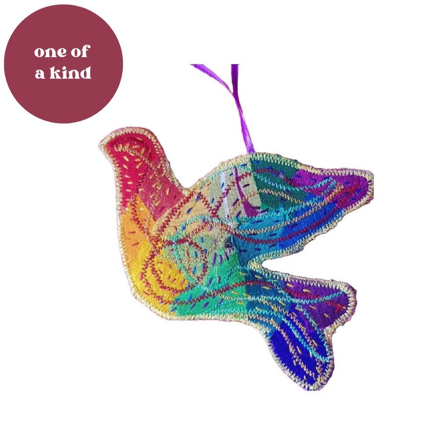 Sari silk Rainbow Dove hanging decoration - Folksy