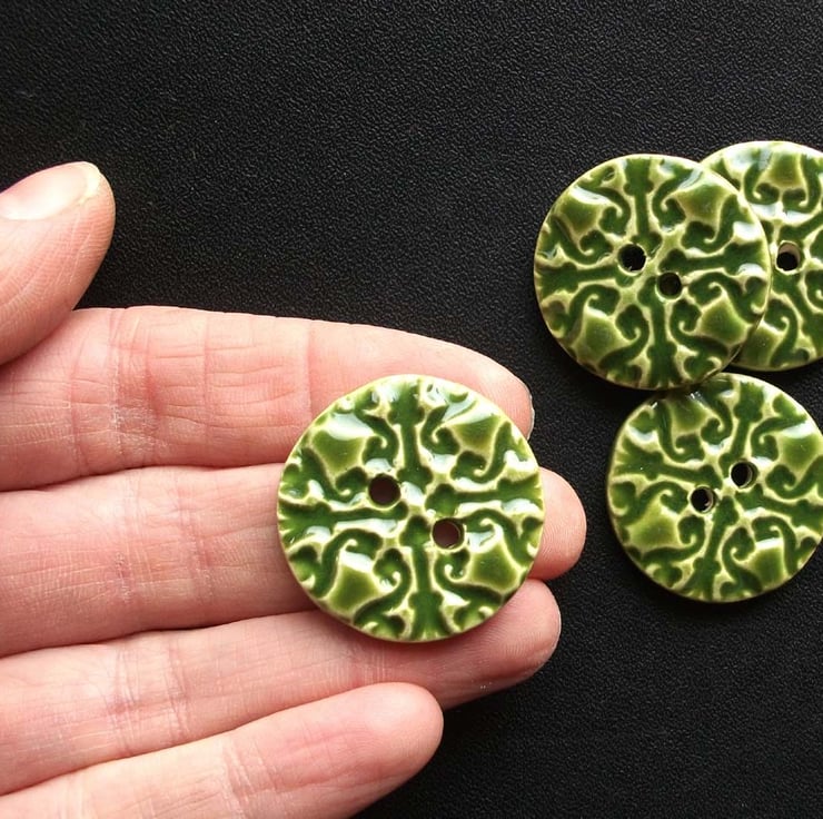 set of four large green glazed ceramic buttons - Folksy