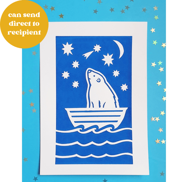 Polar Bear Screen Print - Free Gift Wrap - Folksy