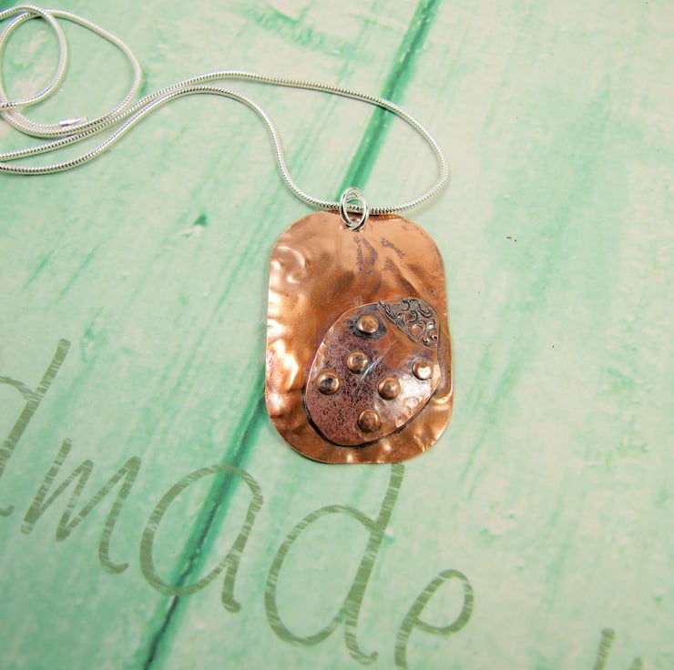 Ladybird Necklace, Leaf Embossed Pendant with L... - Folksy