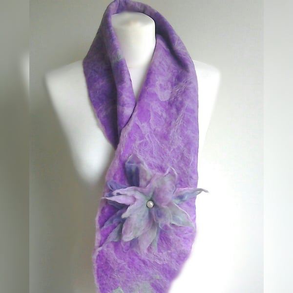 Scarf - hand felted merino wool lilac scarf wit... - Folksy