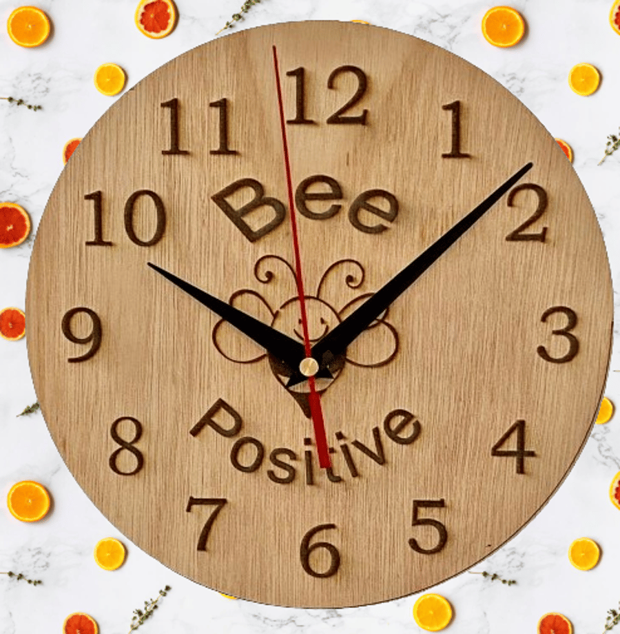 Bee themed Clock With large Honey Bee in wood o... - Folksy