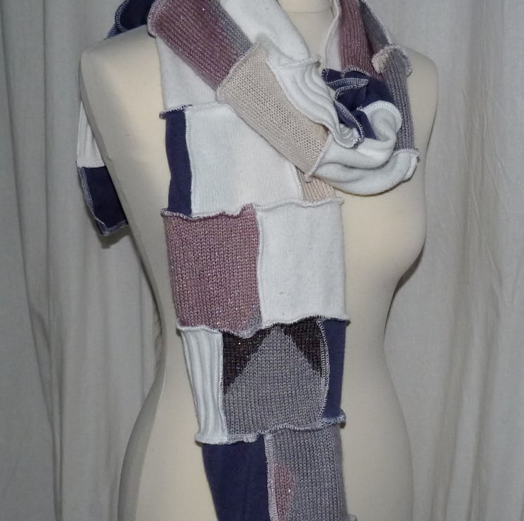 Upcycled Patchwork Long Scarf with Matching Fin... - Folksy