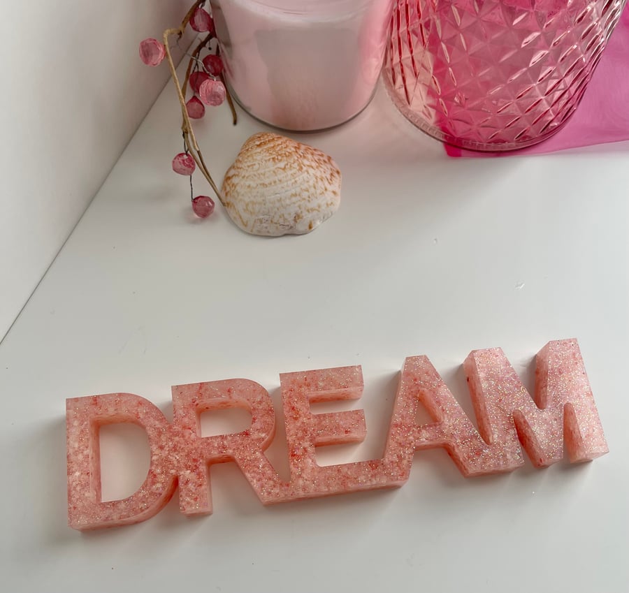 PINK Sparkle 20cm Resin DREAM Sign glitter inte... - Folksy