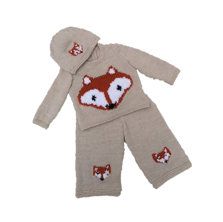 Fox Knitting Pattern for Baby sweater trousers ... - Folksy