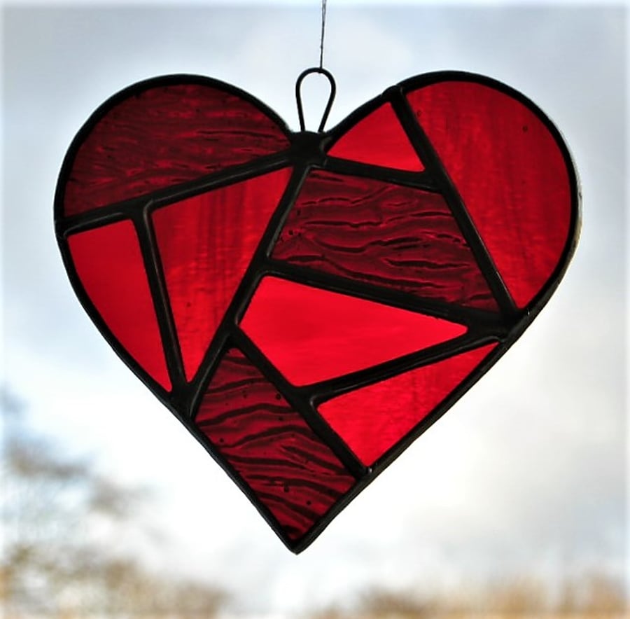 Stained glass suncatcher Love Heart in a select... - Folksy