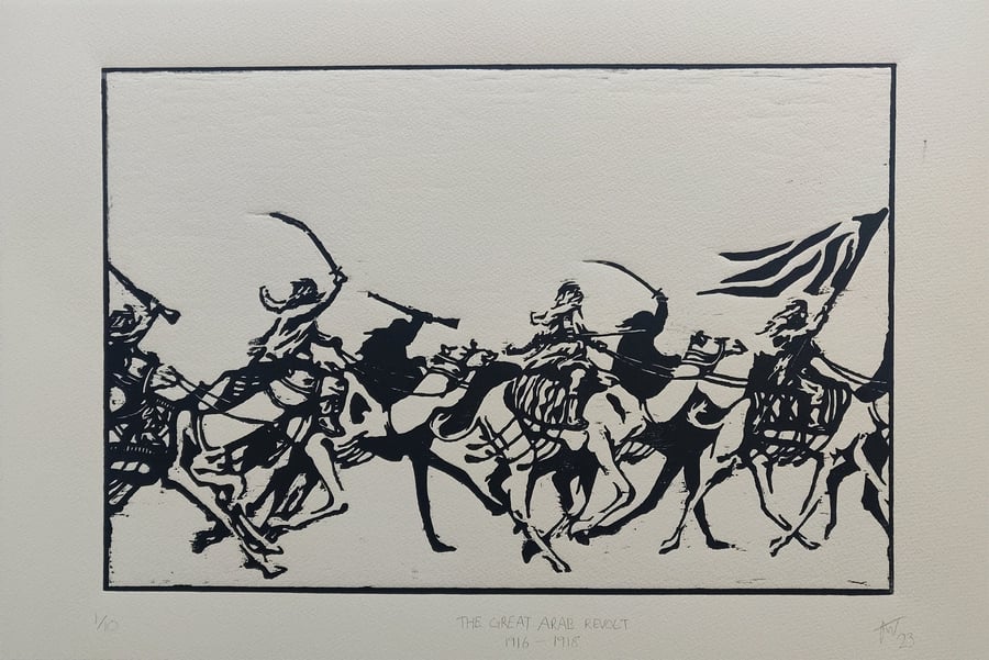 The Great Arab Revolt (1916-1918) woodcut print - Folksy