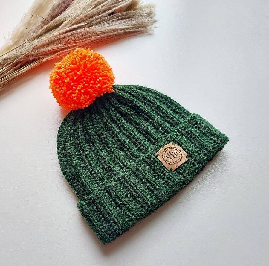 Children's green orange winter hat, crochet hat... - Folksy