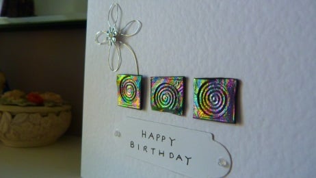 Silver Spiral and Flower on White Card - Folksy