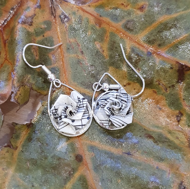 Origami Rose Drop Earrings handmade from recycl... - Folksy
