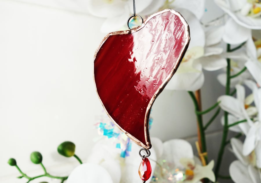 Stained Glass Scarlet Heart Love Token Suncatch... - Folksy