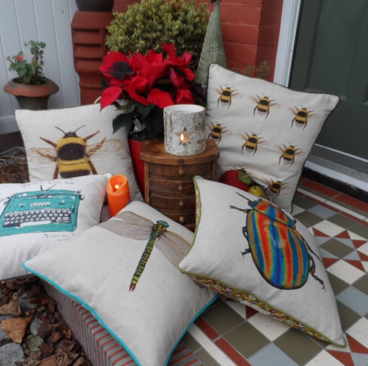 Bee pillow cushion. Delightful swarm of bees on... - Folksy