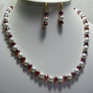 Shell Pearl and Ruby Red Crystal Jewellery Set - Folksy