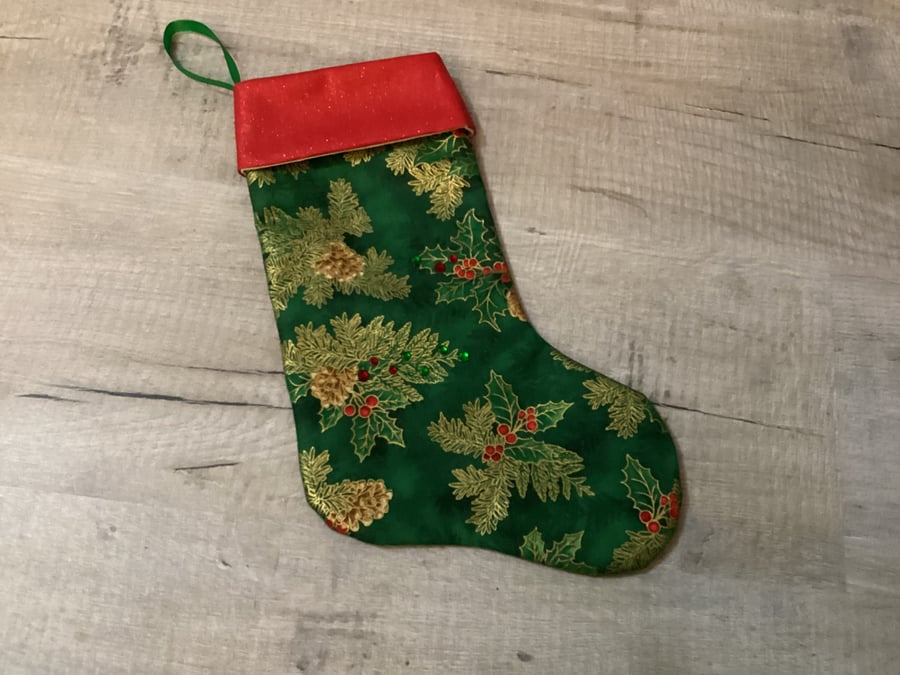 Small Christmas Stoking in green - Folksy