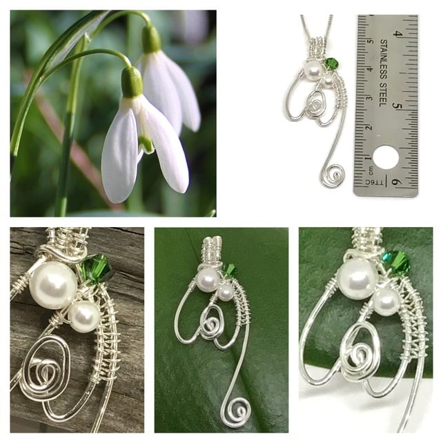 Sterling Silver Snowdrop Pendant, Pearls and Cr... - Folksy