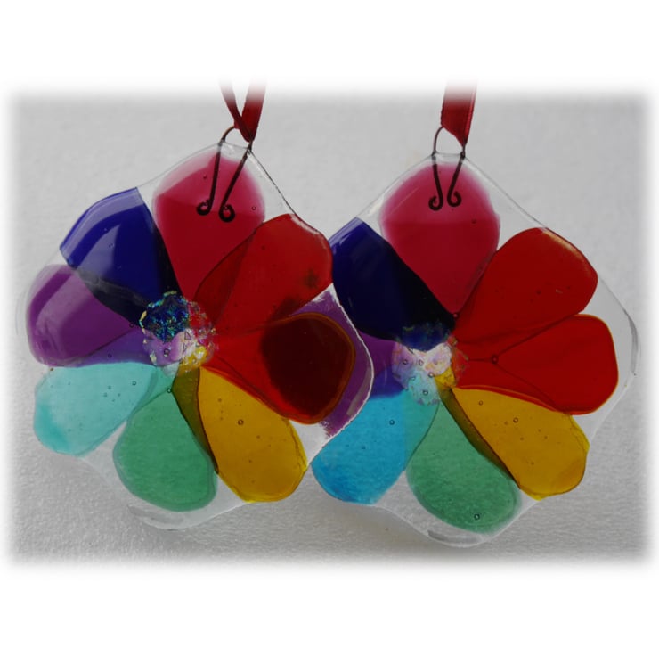 Rainbow Fused Glass Flower Suncatcher Dichroic - Folksy