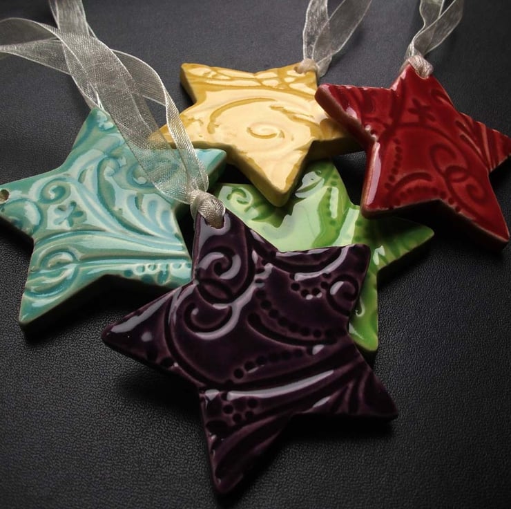 Ceramic Christmas Stars set of 5 - Folksy