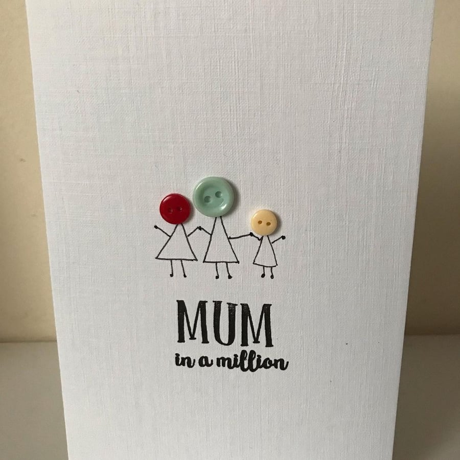 Button People Mothers Day Card - Mum in a Million - Folksy