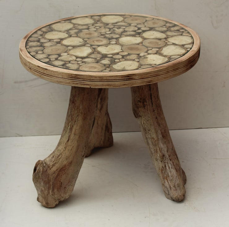 Round Driftwood Coffee Table, Glass Top Driftwo... - Folksy