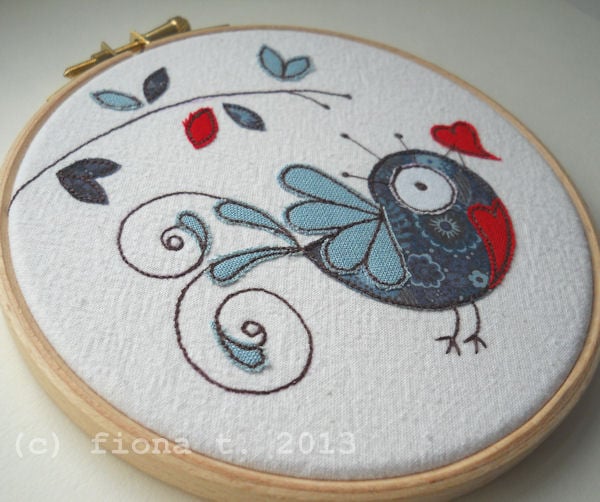 embroidered bird hoop - Folksy