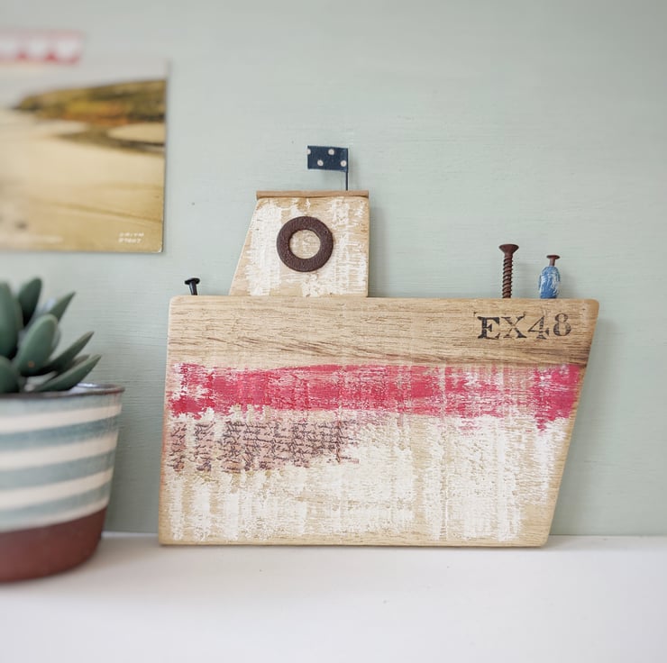 Rustic Painted Wooden Boat Hanging - Folksy