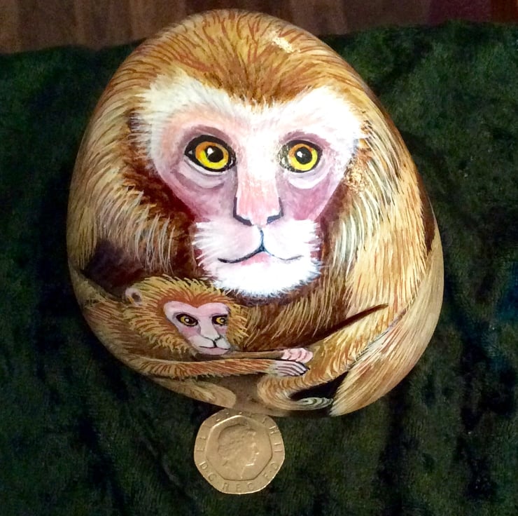 Monkey and baby hand painted on rock pebble stone - Folksy