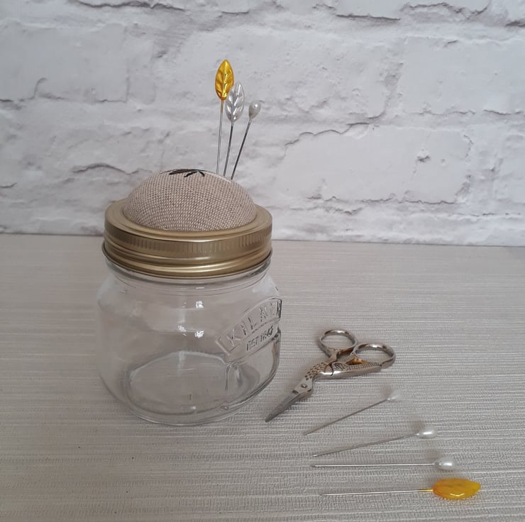 Pin cushion jar with screw lid for pins and nee... - Folksy