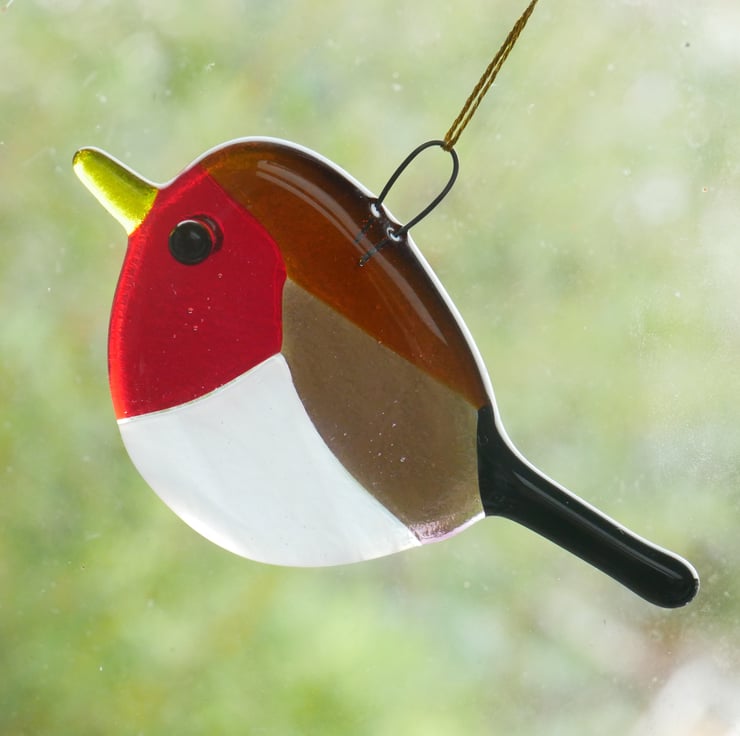 Little Robin Fused Glass Sun catcher - Folksy