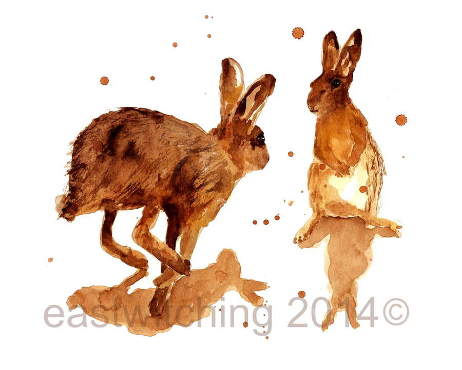 Watercolour Hares Art Print - Folksy