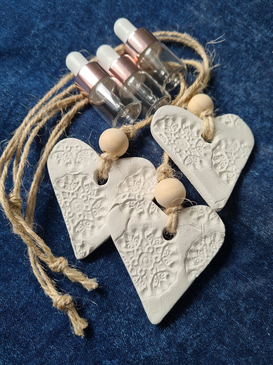 Heart clay oil diffusers hanging decorations ho... - Folksy