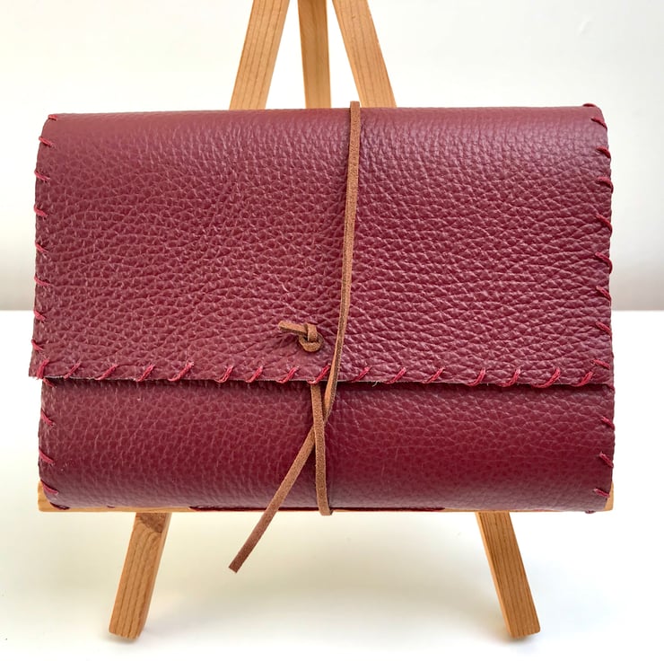 A6 Fold Over Red Leather handmade notebook flor... - Folksy