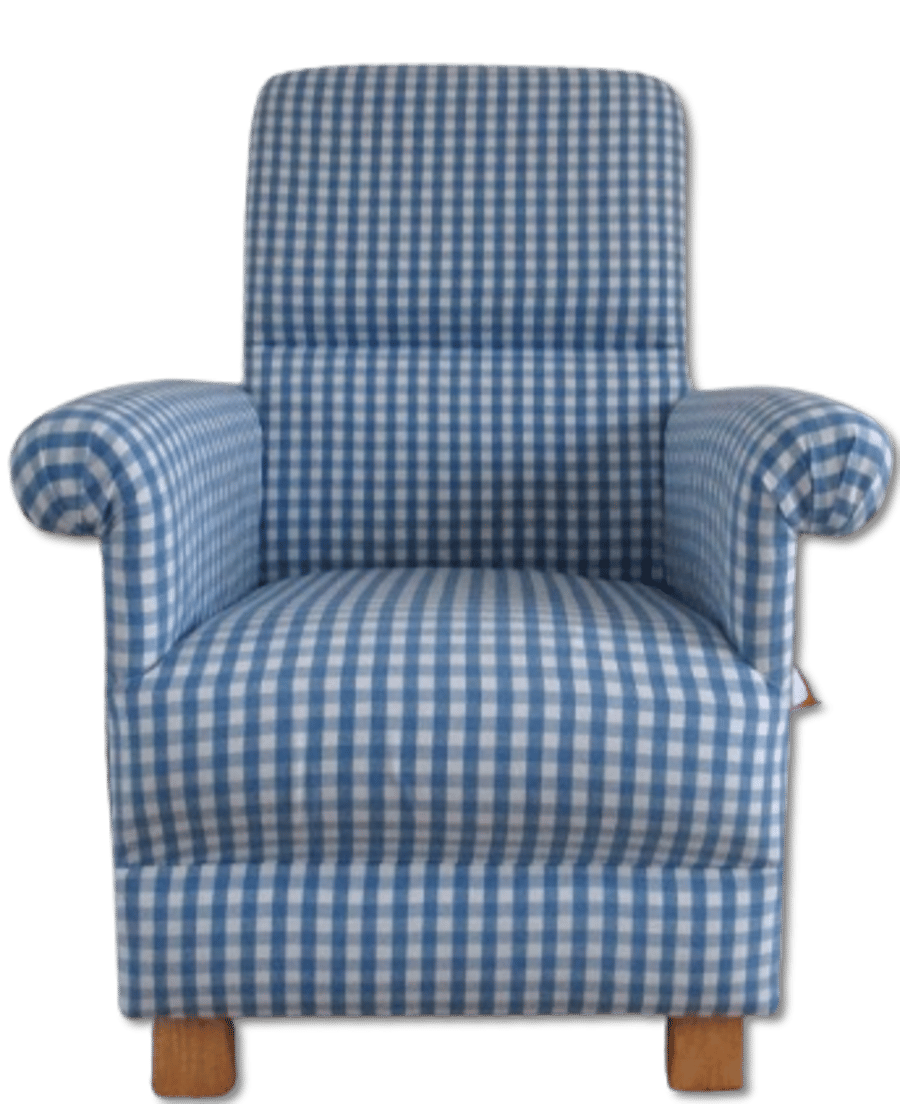 Blue Gingham Checked Fabric Adult Armchair Chai... - Folksy