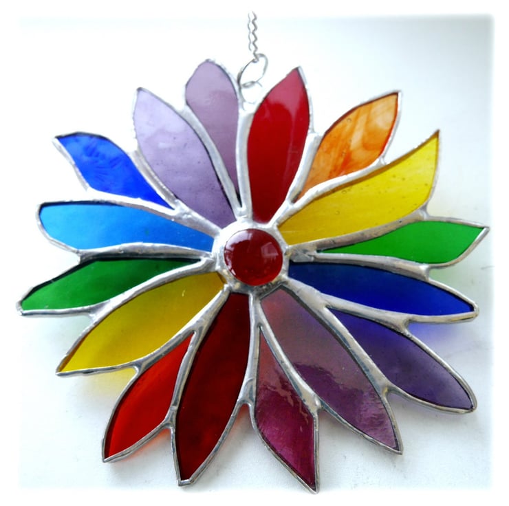 Rainbow Flower Stained Glass Suncatcher 060 or 061 - Folksy