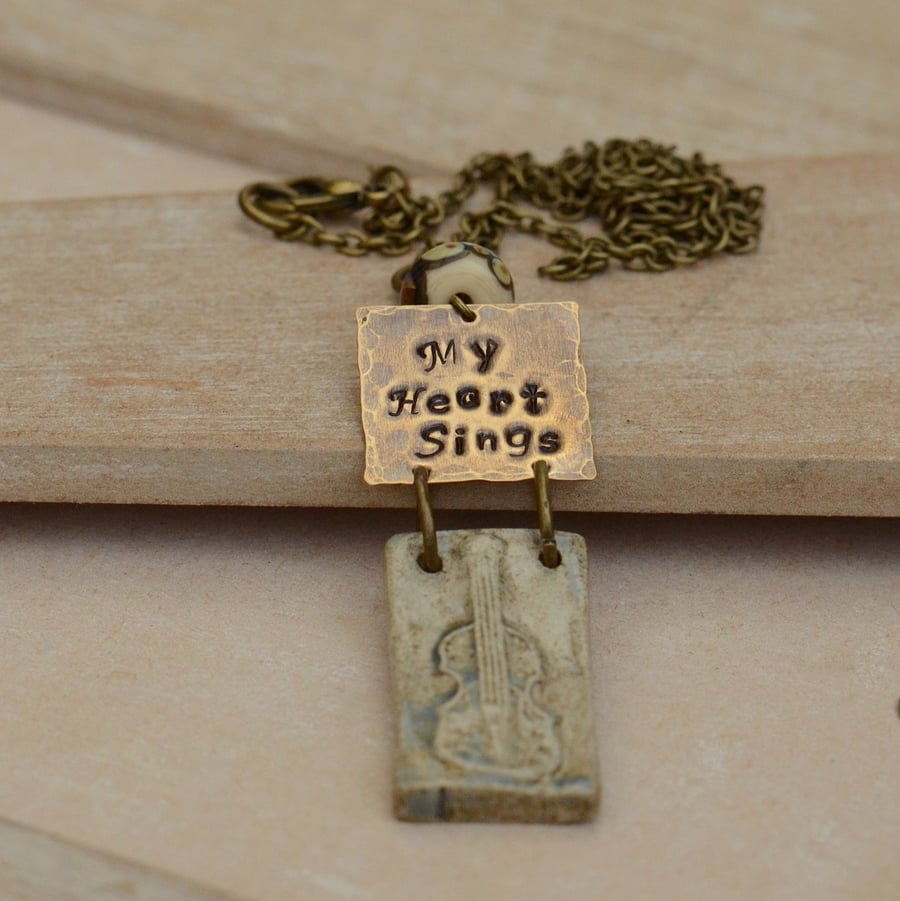 My Heart Sings Hand stamped Vintaj, Lampwork &a... - Folksy