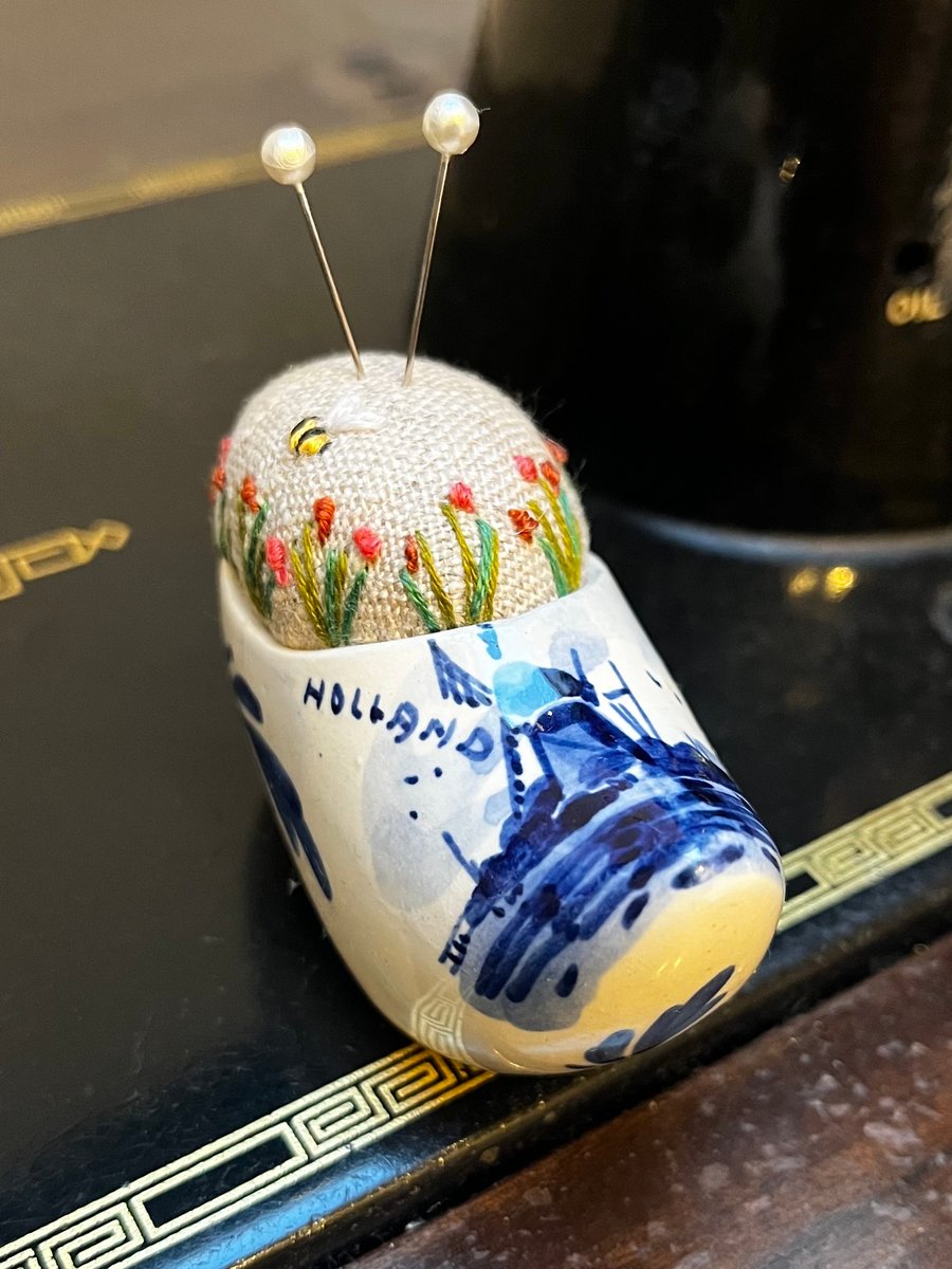 Pin cushion - tiny blue and white Delft clog em... - Folksy