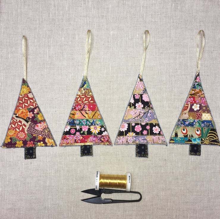 Japanese Fabric Christmas Tree Decorations Florals - Folksy