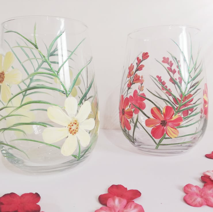 Hand Painted, Tropical, Stemless Glass, Floral ... - Folksy
